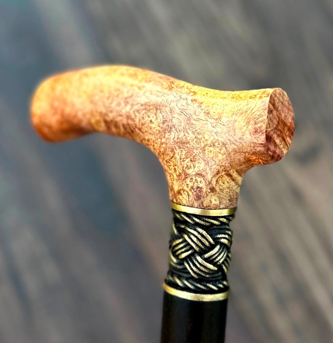 Cane Walking Cane Walking Stick Burl Wooden Handle Craft and Bronze ...