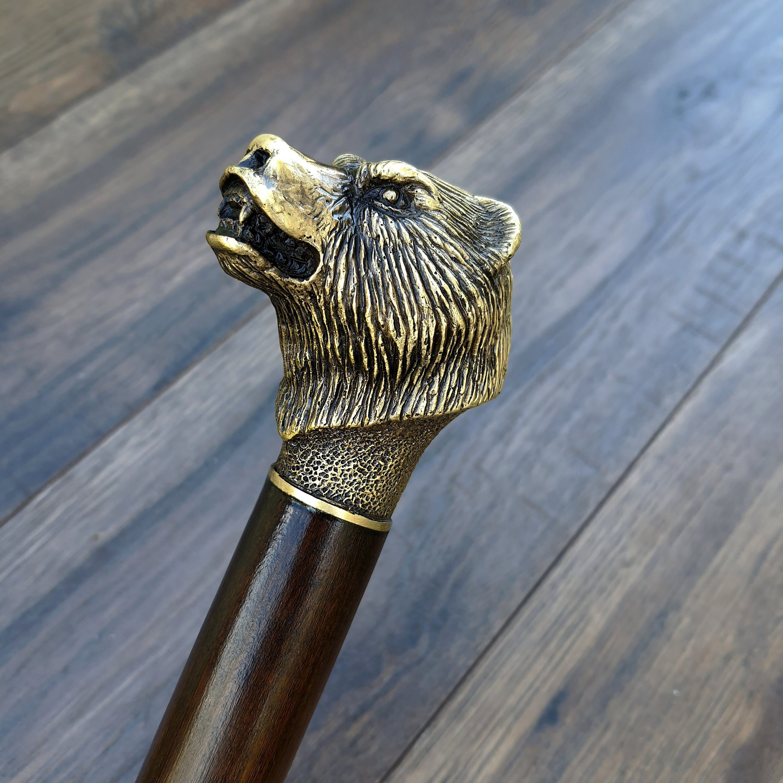 Walking Cane Walking Stick Bronze Grizzly Bear Head Wooden - Etsy