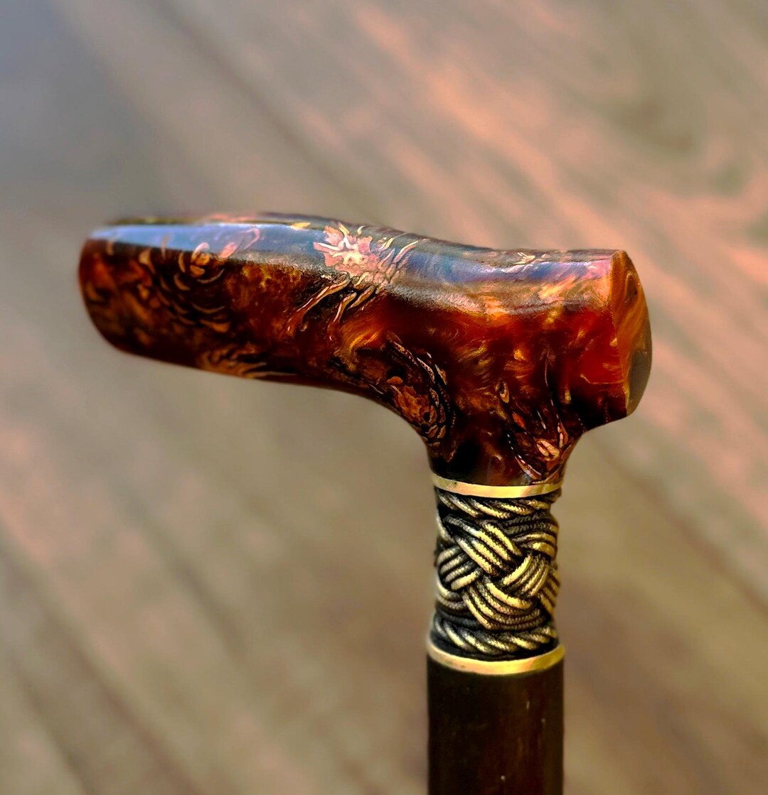 Cane Walking Cane Walking Stick Burlwooden Handle Craft and Bronze Wood ...