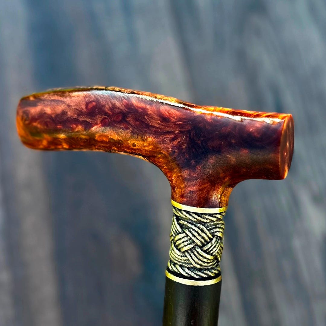 Cane Walking Cane Walking Stick Burl Wooden Handle Craft and Bronze ...