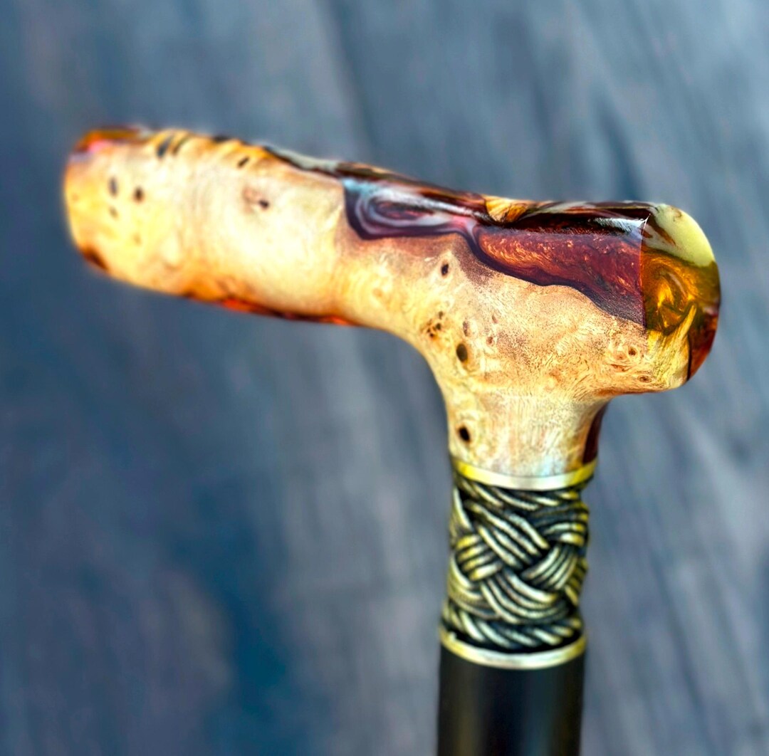 Cane Walking Cane Walking Stick Burl Wooden Handle Craft and Bronze ...