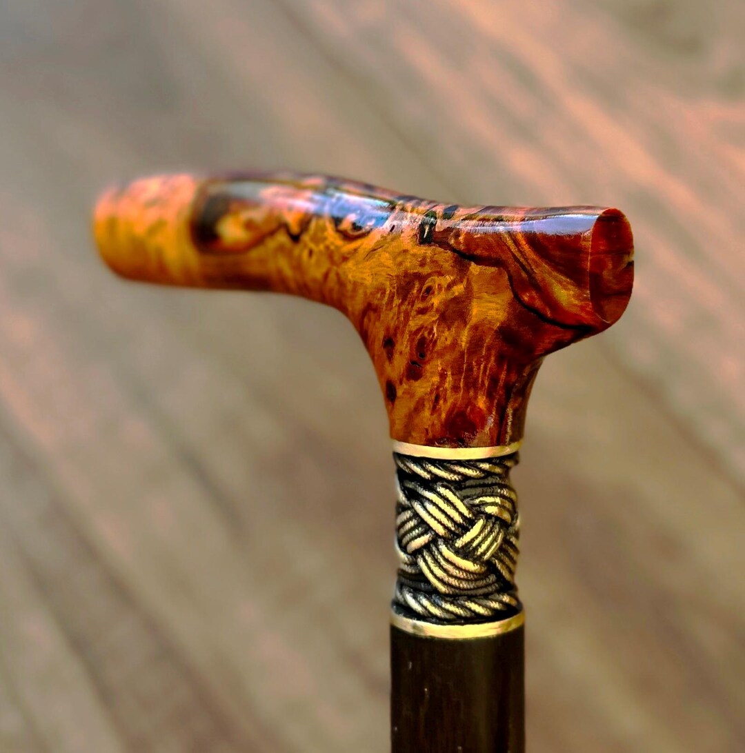 Cane Walking Cane Walking Stick Burl Wooden Handle Craft and Bronze ...