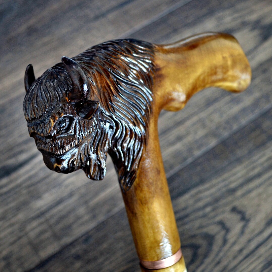 Bison Cane Walking Stick Wooden Cane Handmade Walking Cane - Etsy UK
