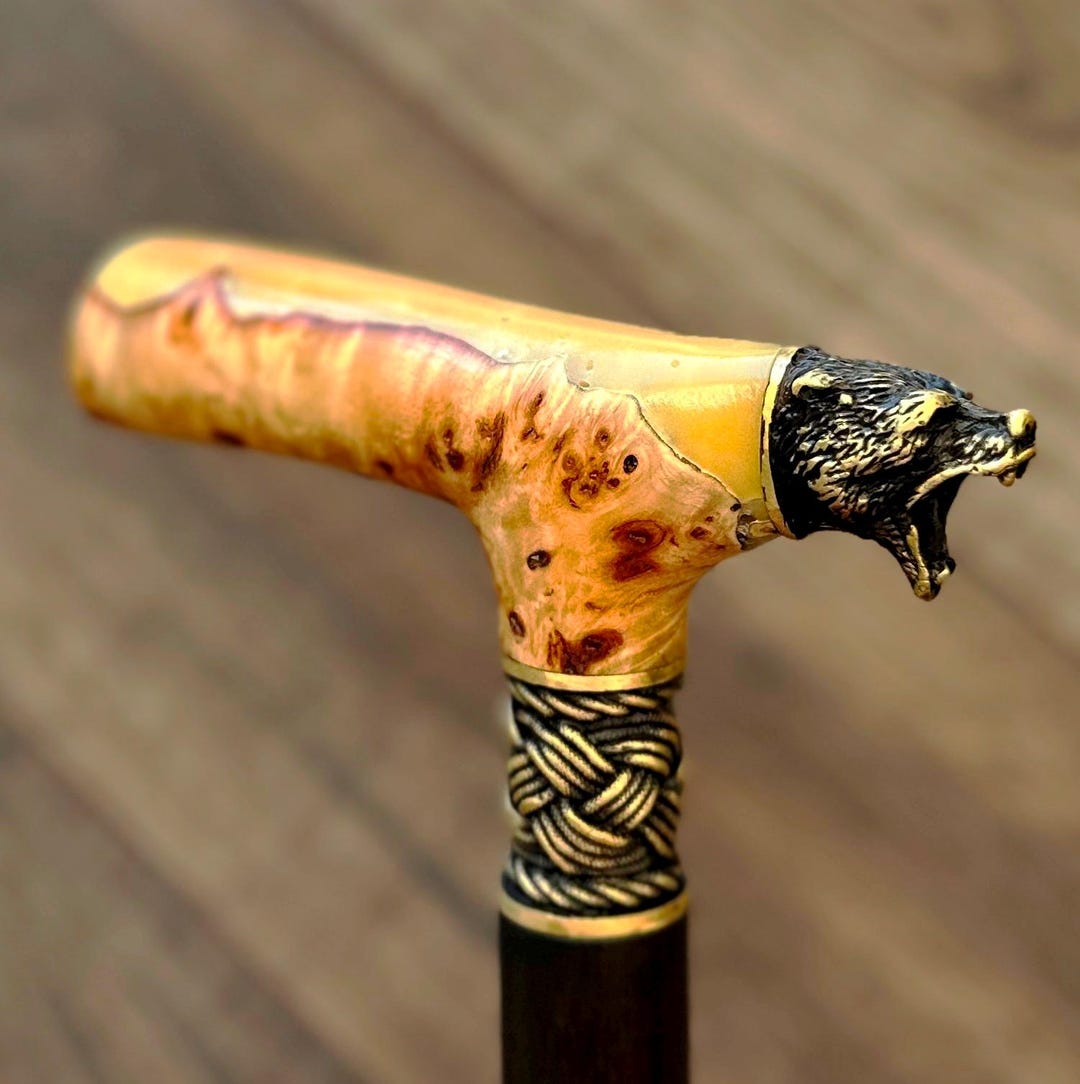 Cane Walking Cane Walking Stick Burl Wooden Handle Craft and Bronze ...