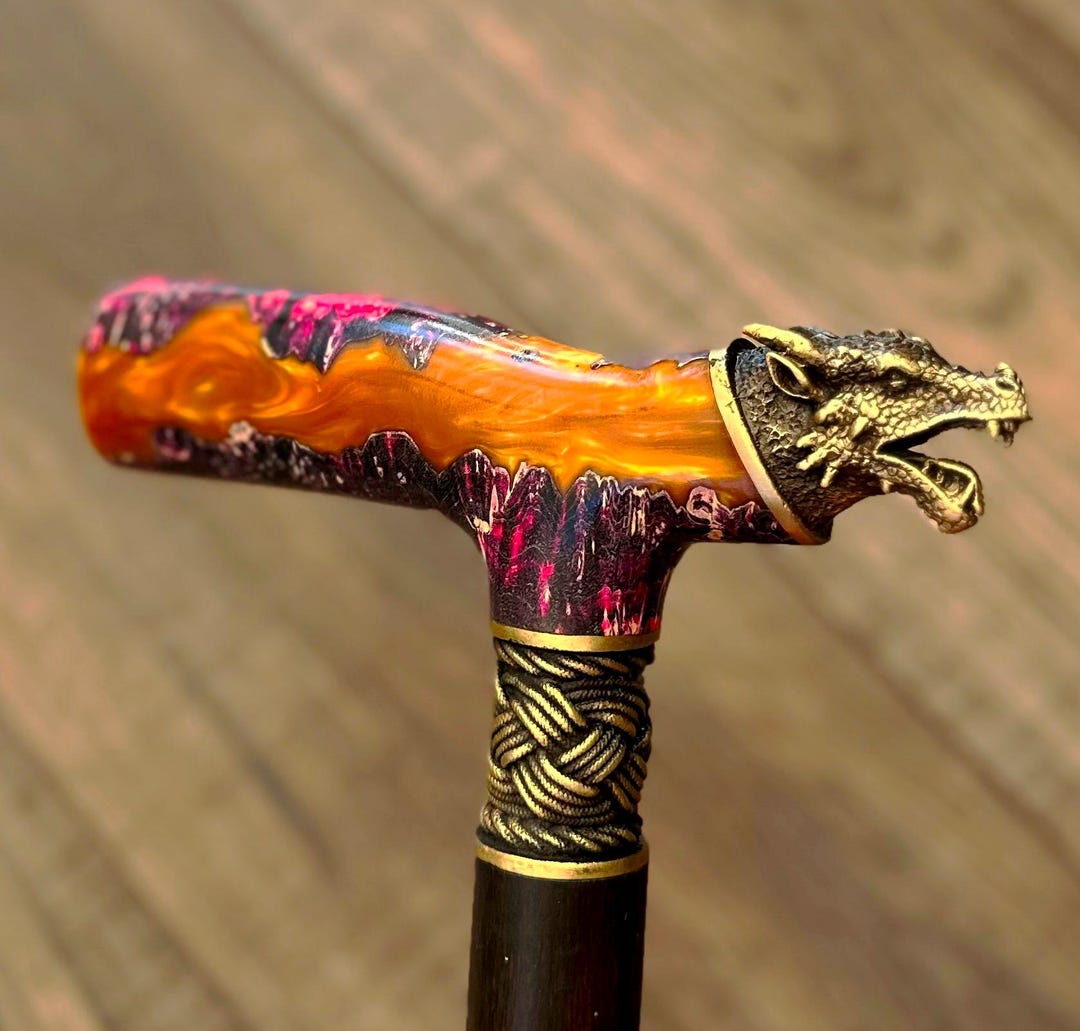 Cane Walking Cane Walking Stick Burl Wooden Handle Craft and Bronze ...