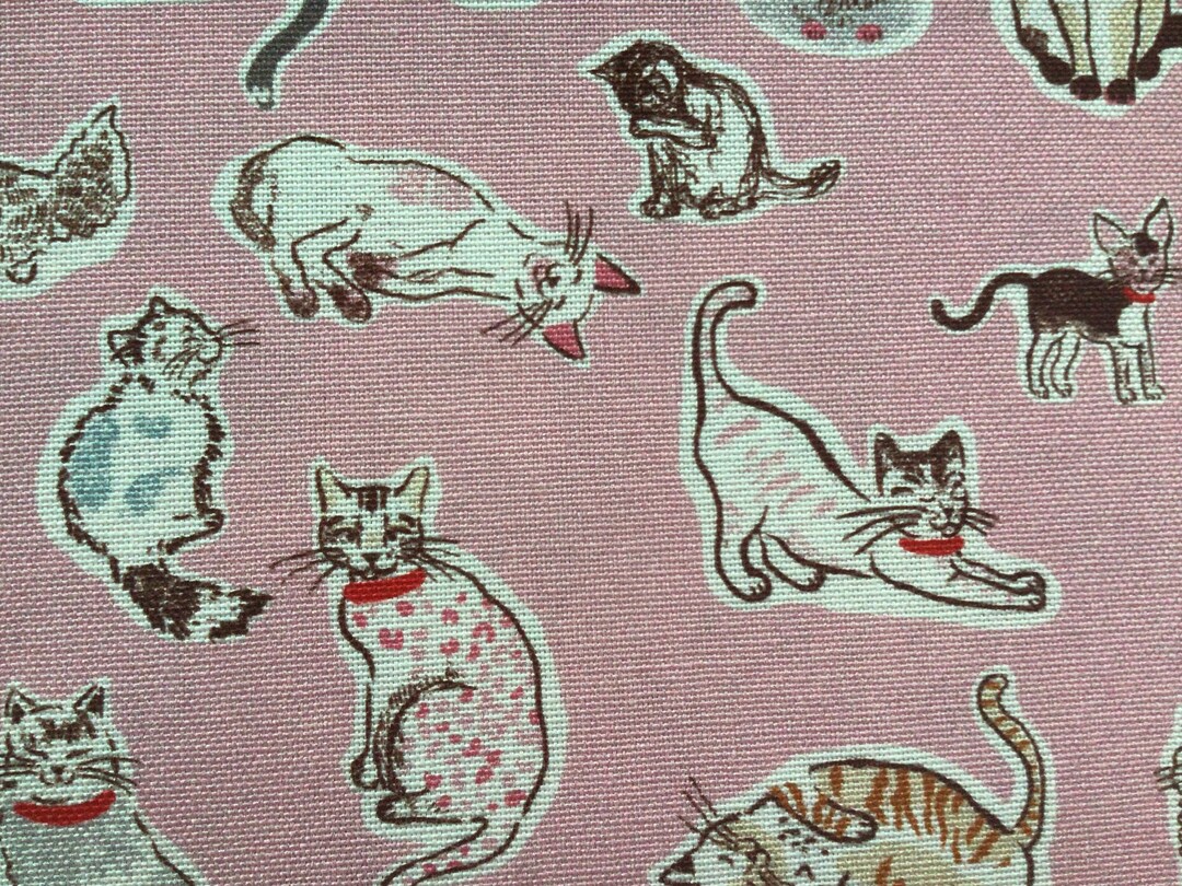 FABRIC Cath Kidston Squiggle Cats on Pink 51cm Long by 44cm Wide 100% ...