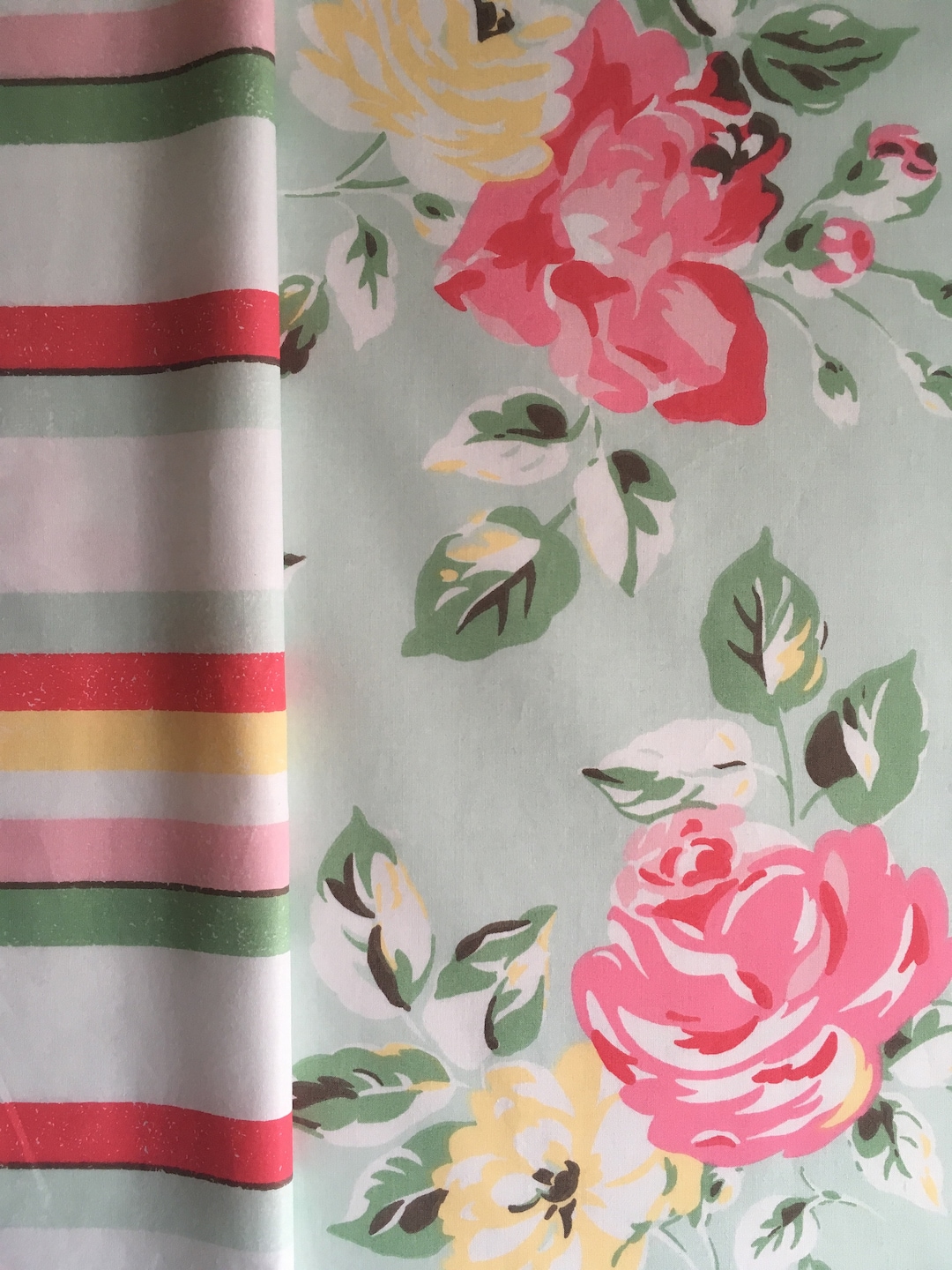 FABRIC BUNDLE Cath Kidston Roses Box Flora on Aqua & Candy Stripe 2 ...