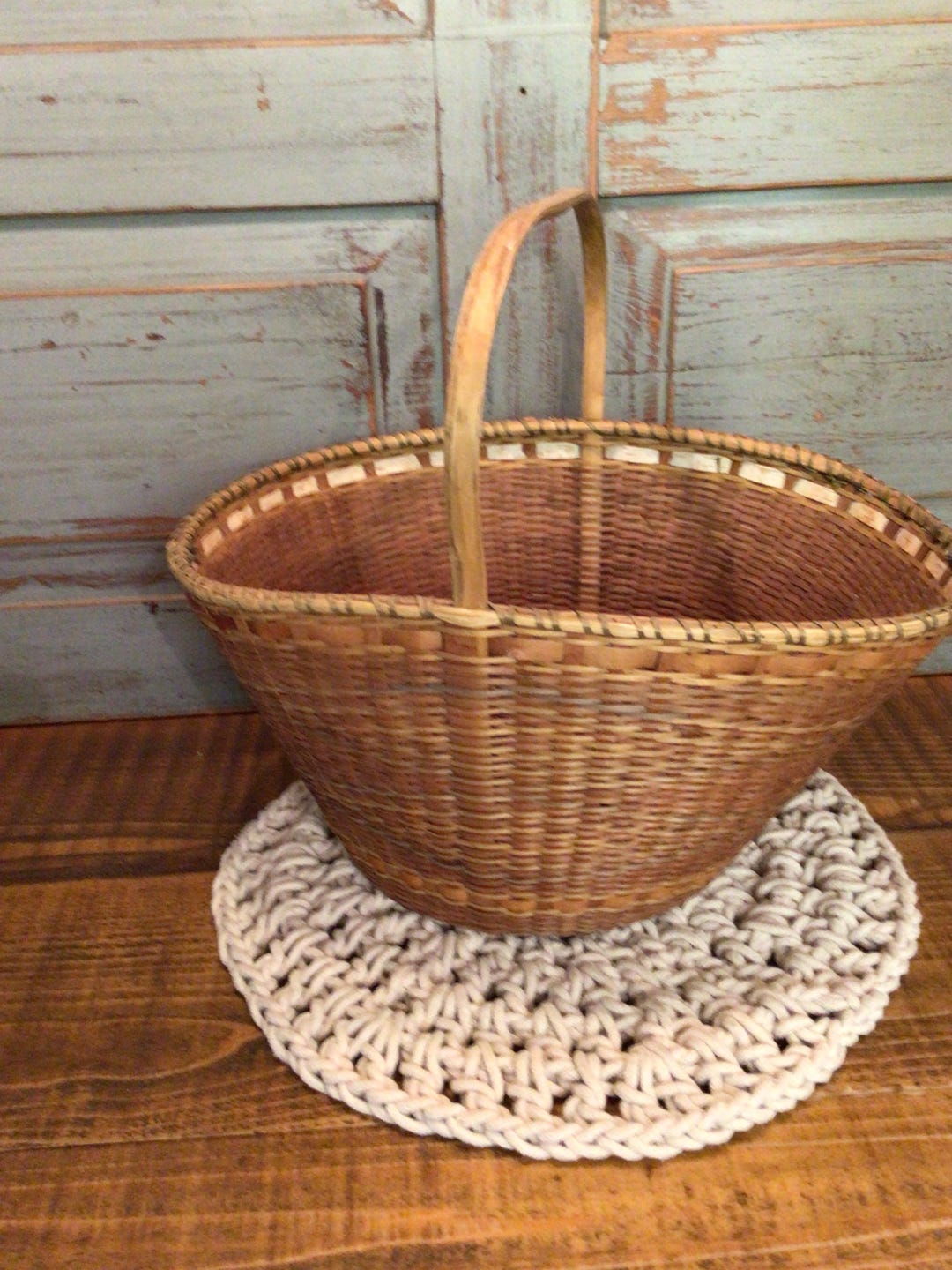 Vintage Fine Splint Basket With Birch Bark Trim - Etsy