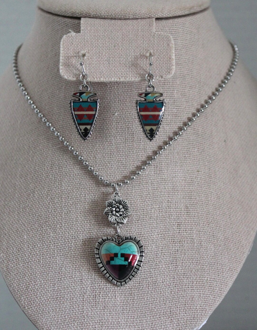 Turquoise Heart Arrowhead Necklace & Earrings SET - Etsy
