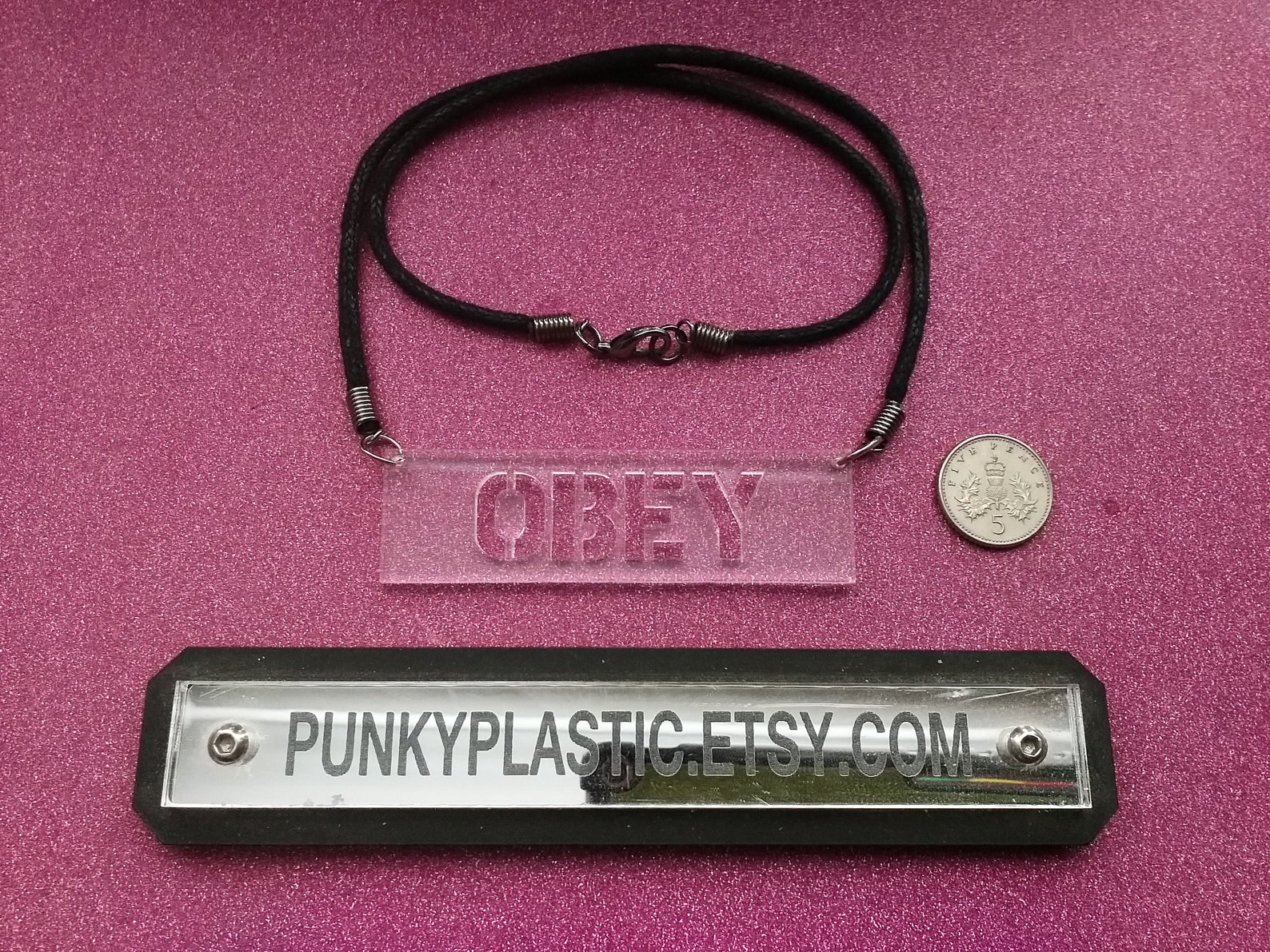 Acrylic OBEY Stamp Effect Cut Out Letters Necklace. | Etsy