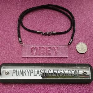 Acrylic OBEY Stamp Effect Cut Out Letters Necklace. - Etsy