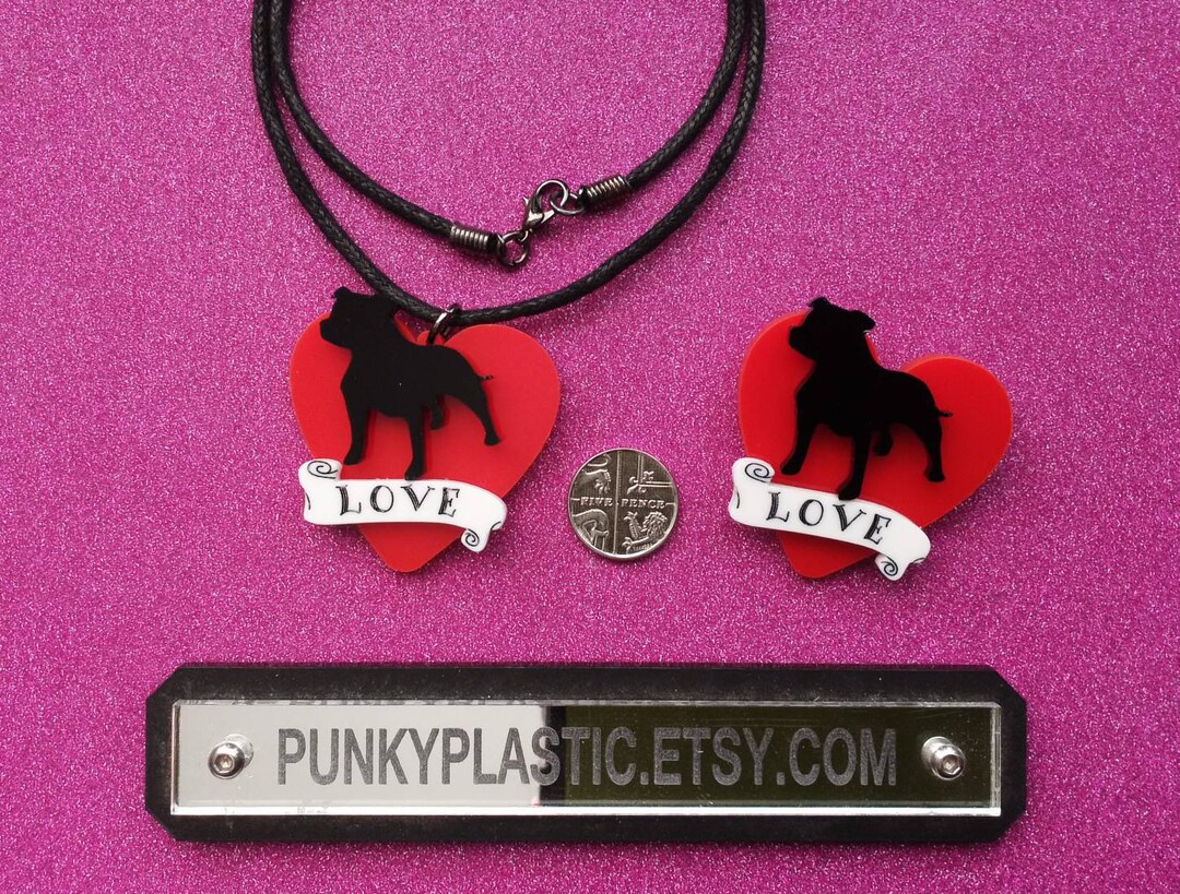 Staffy Dog on Heart Acrylic Brooch or Necklace - Etsy