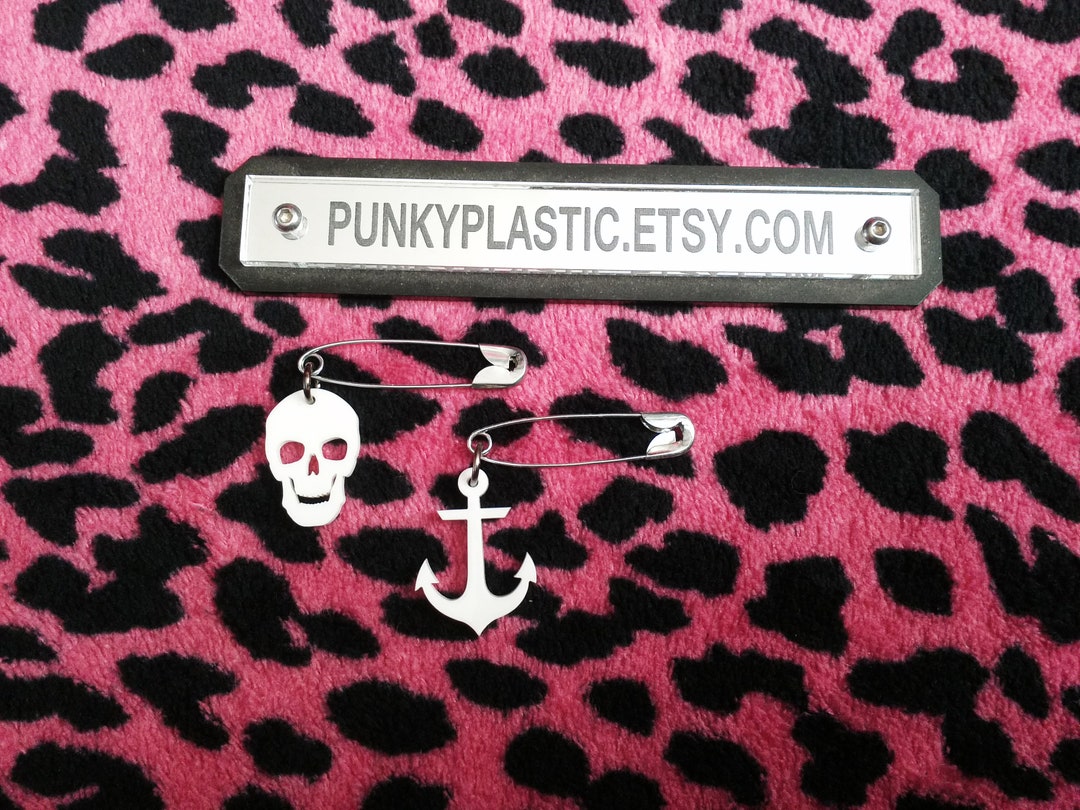 A Pair of Skull and Anchor Laser Cut Acrylic Safety Pin Badge - Etsy