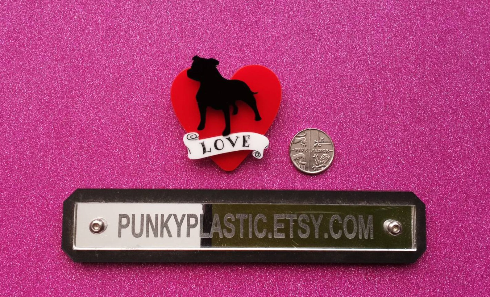 Staffy Dog on Heart Acrylic Brooch or Necklace | Etsy