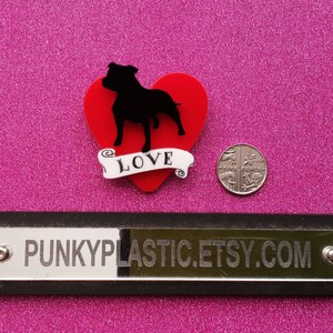 Staffy Dog on Heart Acrylic Brooch or Necklace - Etsy