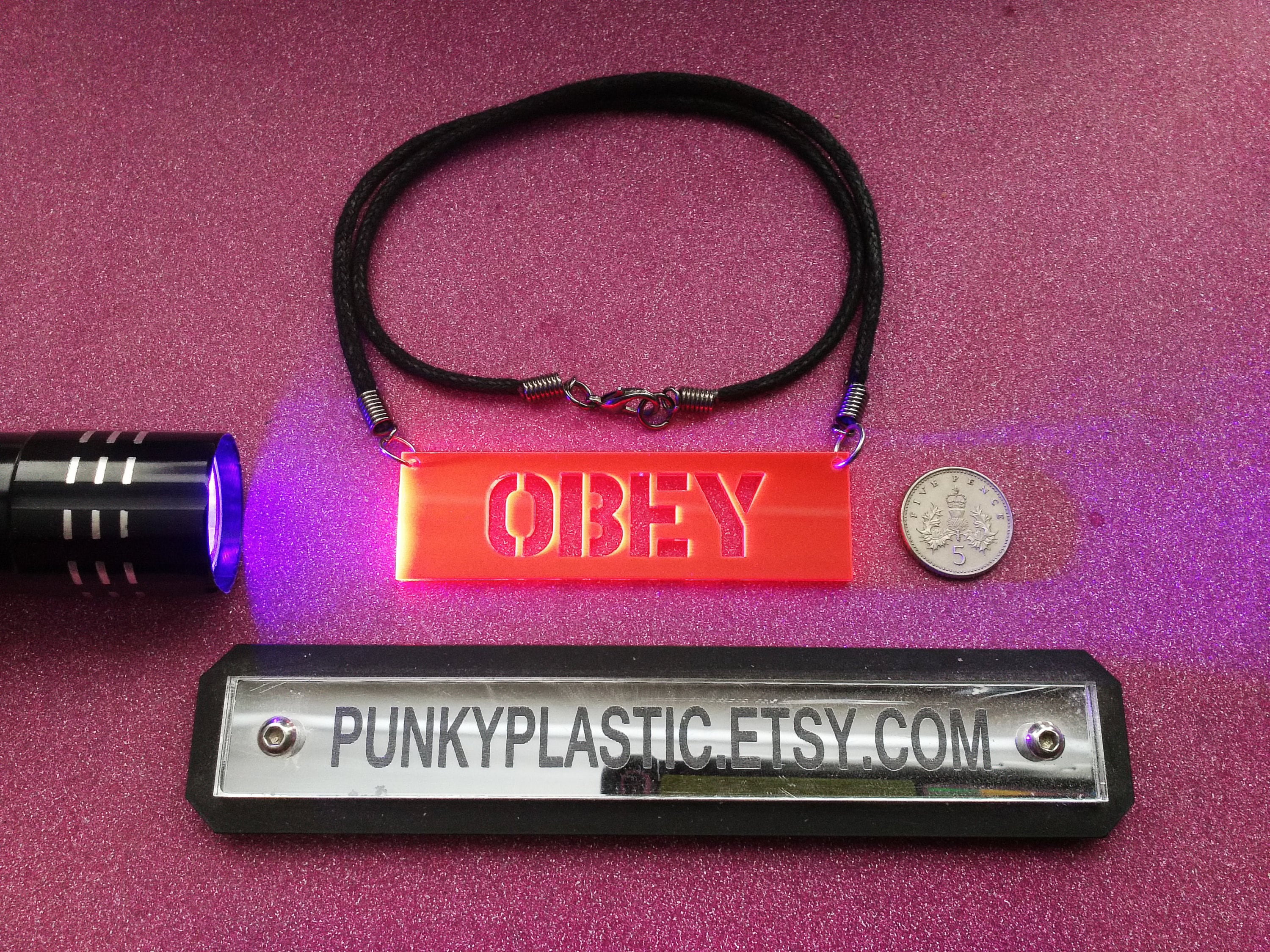 Acrylic OBEY Stamp Effect Cut Out Letters Necklace. | Etsy