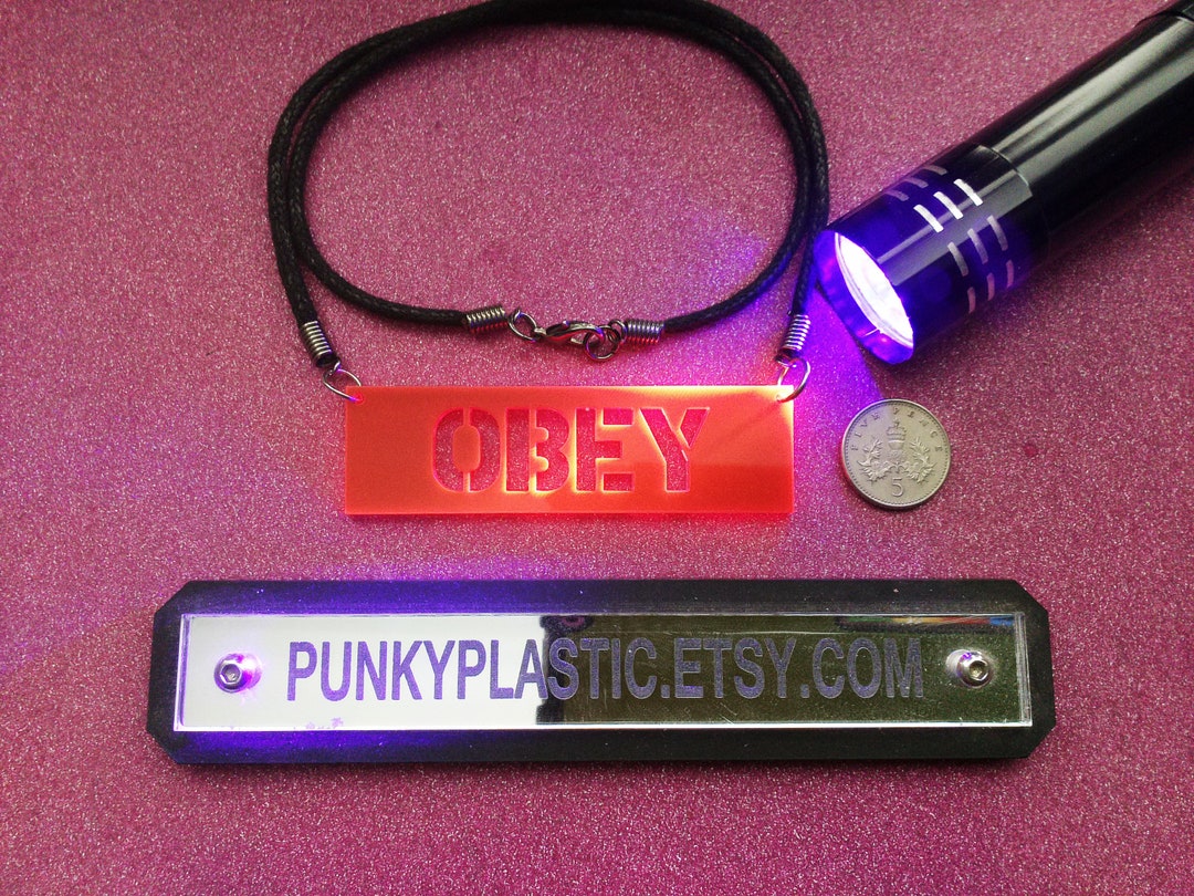 Acrylic OBEY Stamp Effect Cut Out Letters Necklace. - Etsy