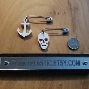 A Pair of Skull and Anchor Laser Cut Acrylic Safety Pin Badge - Etsy