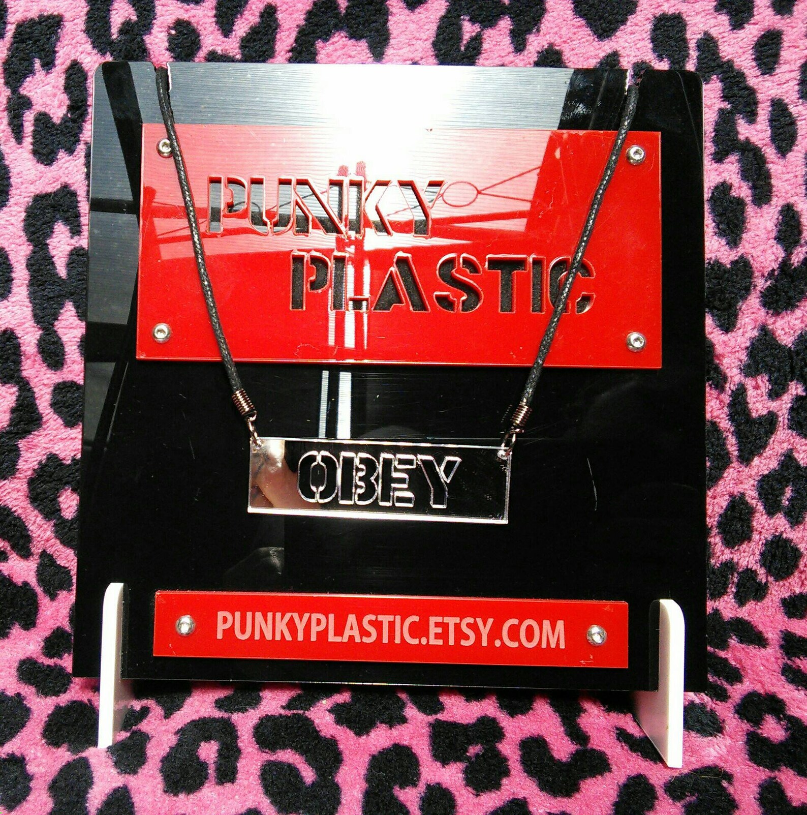 Acrylic OBEY stamp effect cut out letters necklace. | Etsy