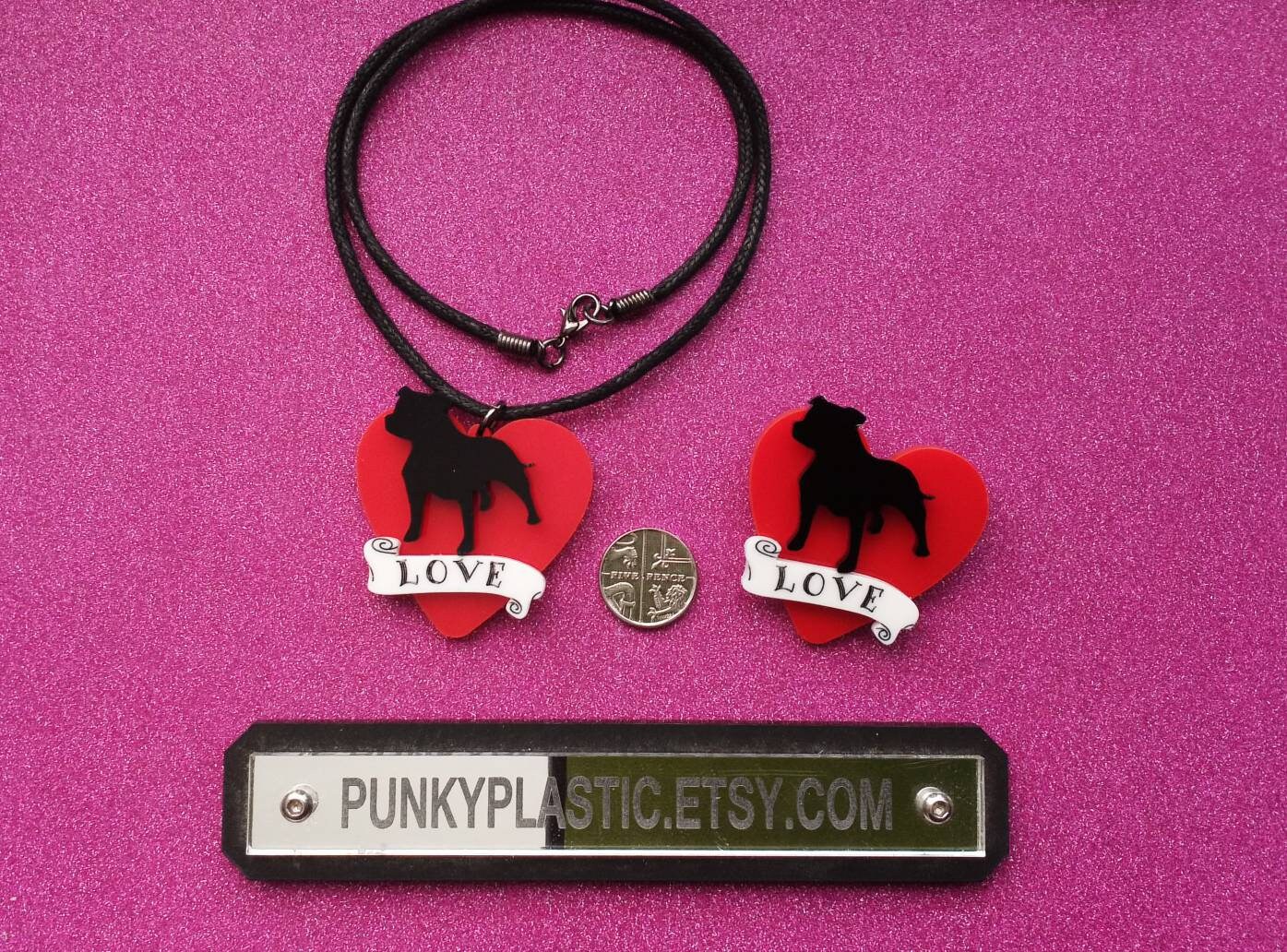 Staffy Dog on Heart Acrylic Brooch or Necklace | Etsy