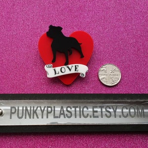 Staffy Dog on Heart Acrylic Brooch or Necklace - Etsy