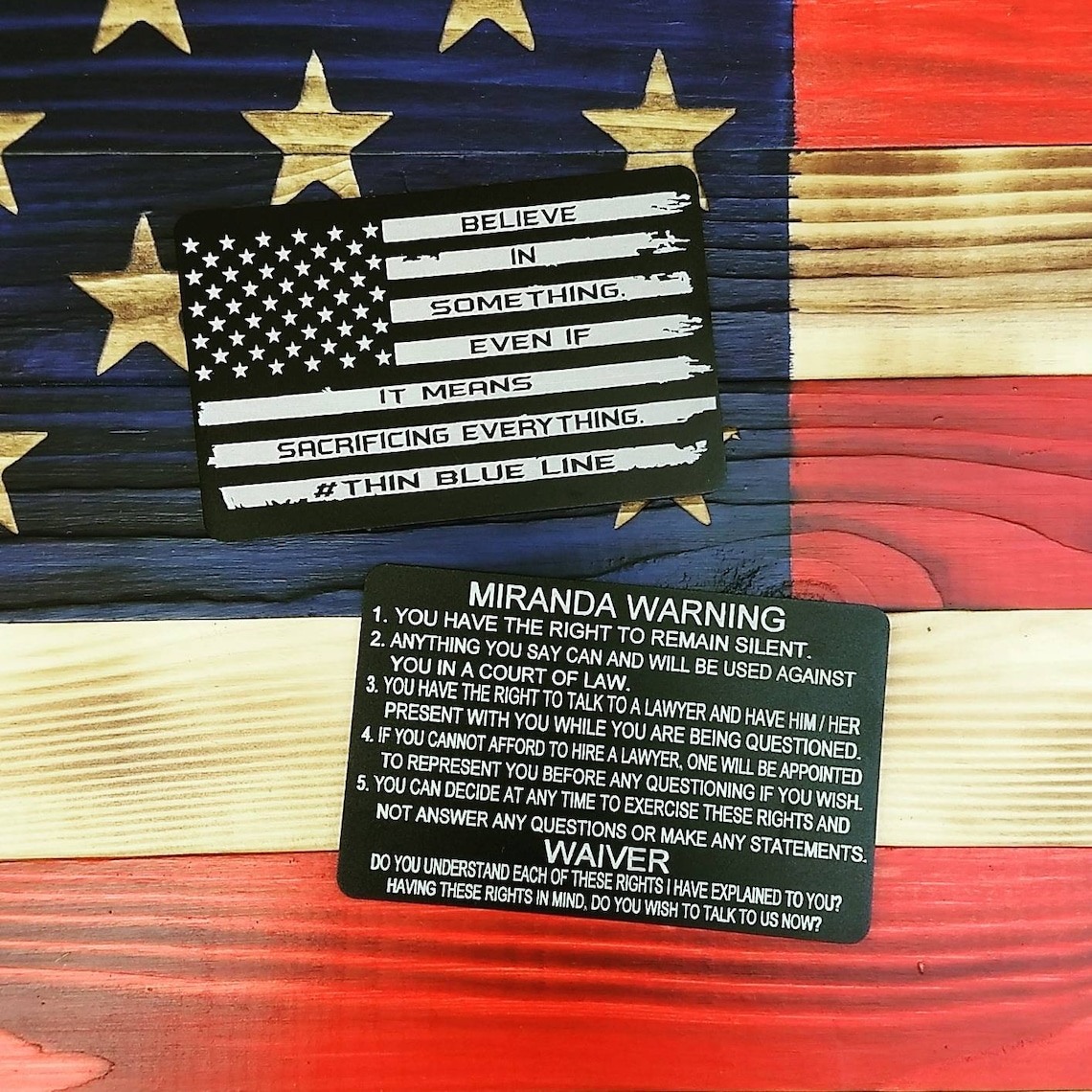 Metal Miranda Cards With American Flag and Sacrifice Quote. Available ...