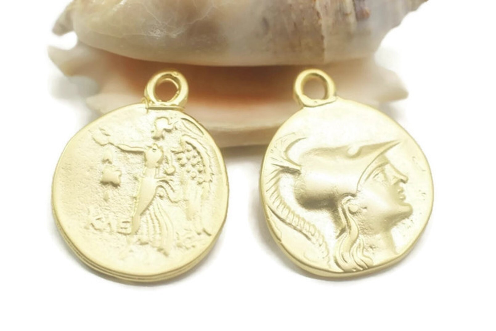 2 Pcs Matt Gold Plated Coins 24x30 Mm Gold Pendant Double - Etsy