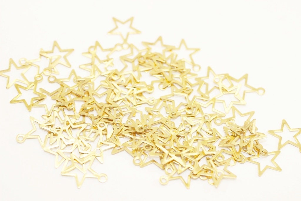 Brass Star Charms, 11x14mm Connectors With Loop, Star Tags, Stamping ...