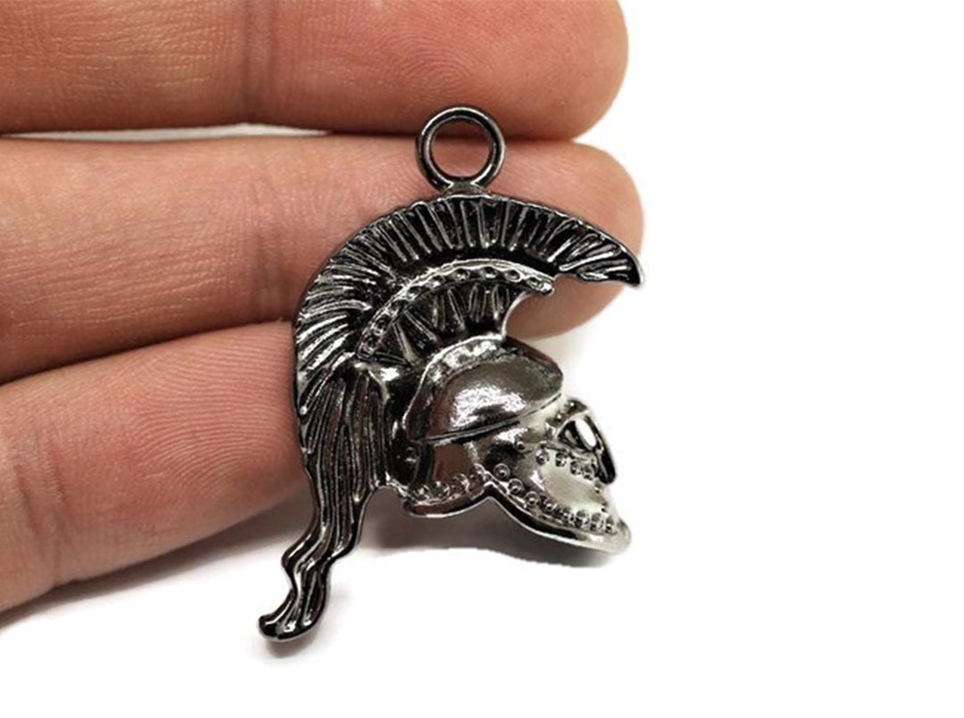 Gunmetal Gladiator Helmet Pendant, 13x34 Mm Large Knight Helmet Charms ...