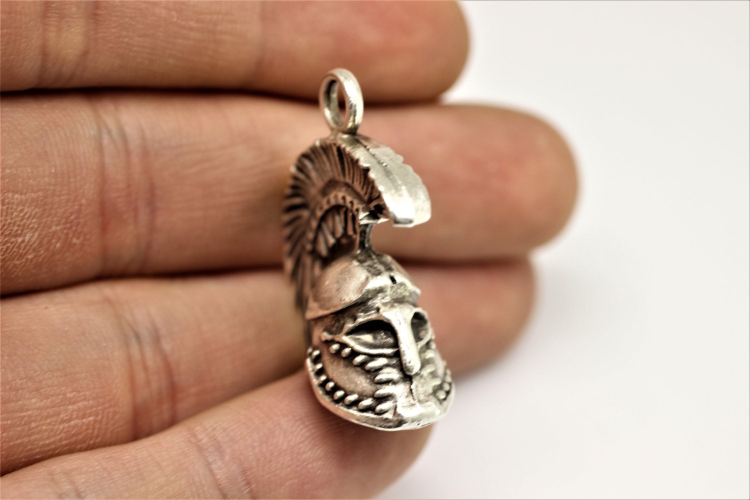 Matt Silver Gladiator Helmet Pendant 13x34 Mm Large Knight - Etsy