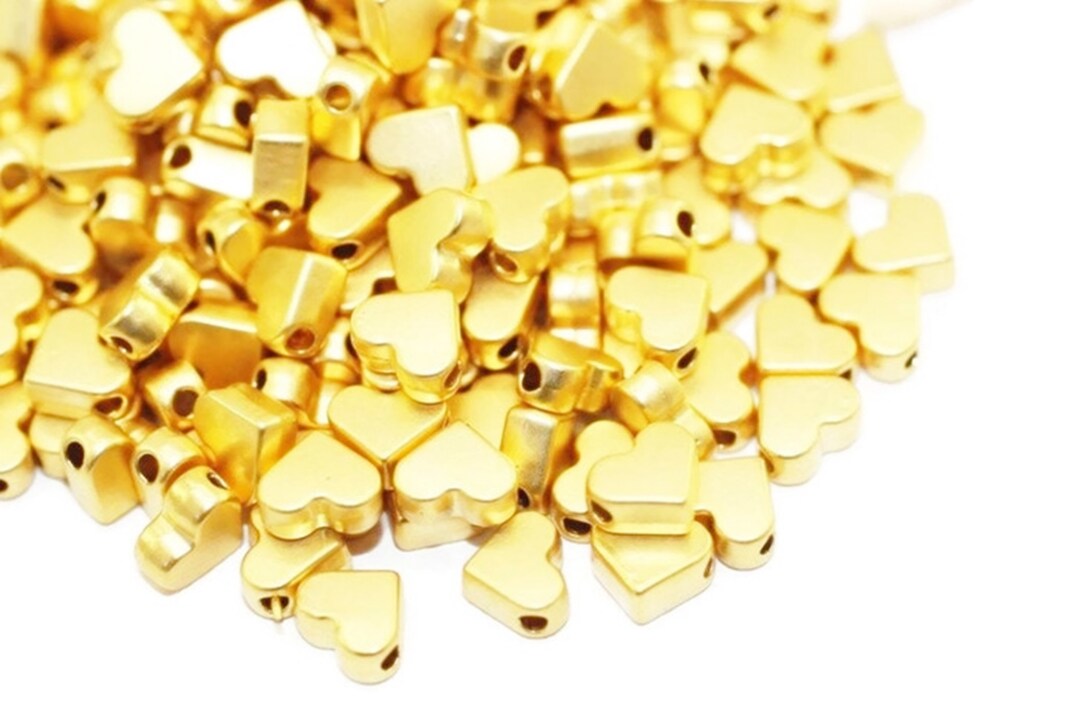 Matt Gold Plated Tiny Puff Heart Beads, 6x 6.5 Mm Small Little Twinkle ...