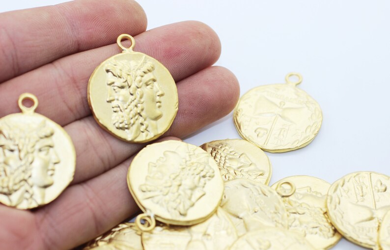 Matt Gold Coins, 28x34 Mm Gold Pendant, Double Side Charms, Troy Coin ...
