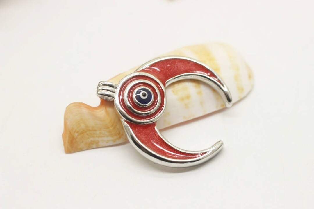 SALE Evil Eye Horn Pendant, Enameled Crescent Pendant, 25x30 Mm Moon ...