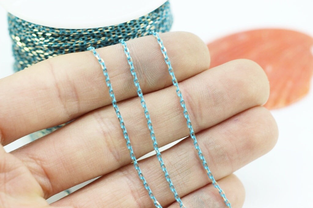 1.8x3 mm Light blue chain link brass chains loose chain | Etsy