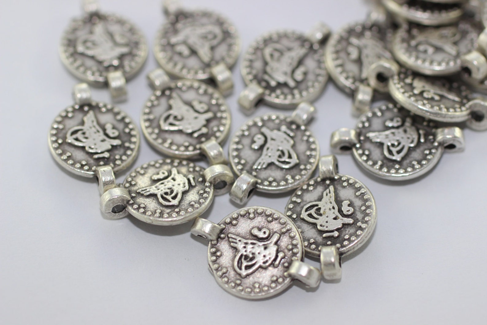 Matt Silver Ottoman Signature Connector, 15mm Matt Silver Coins With ...