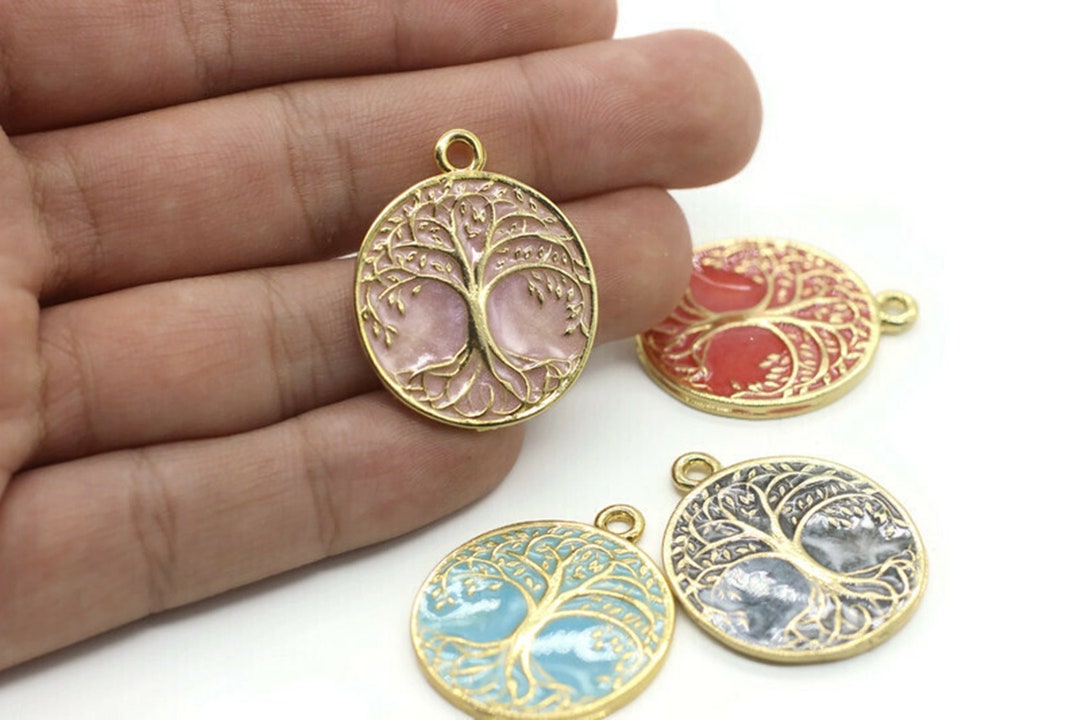 Pink Gold Plated Tree of Life Pendant | Enamel Tree of Life Necklace ...