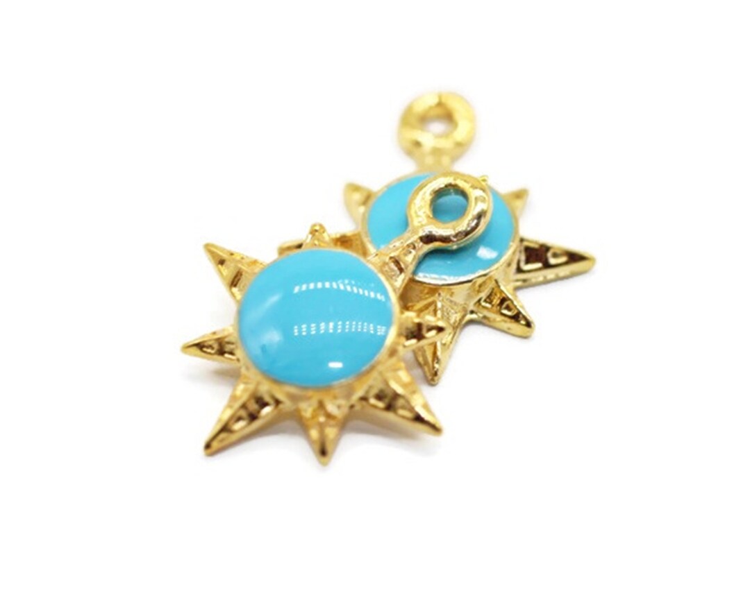 24K Shiny Gold Star Pendant, Light Blue Star Charms, 18x22 Mm, Enamel ...