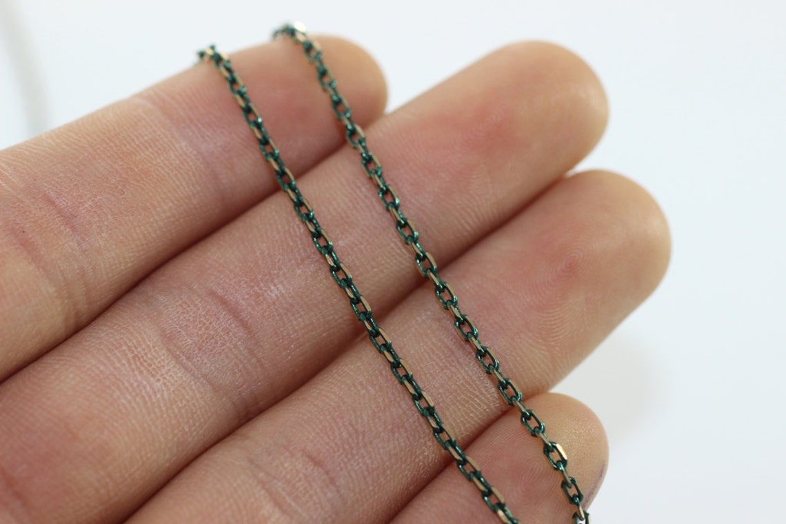 1.5x2.5 Mm Dark Green Chain Link, Brass Chains, Loose Chain, Gold Chain ...