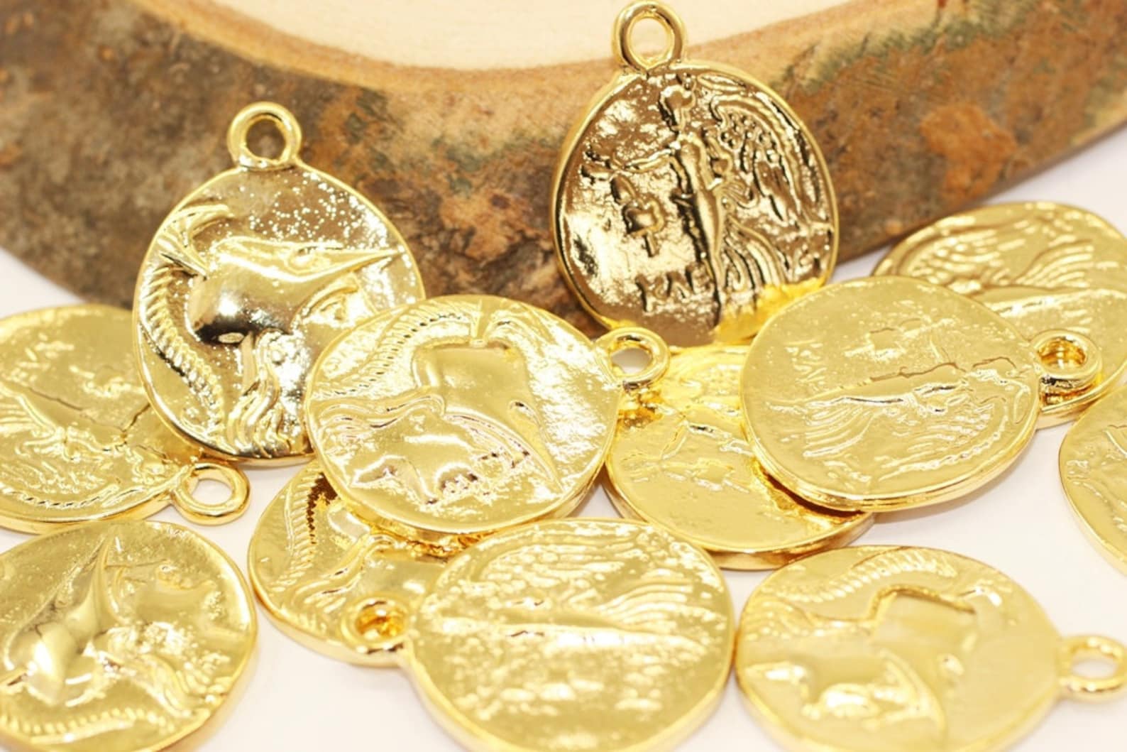 Shiny Gold Plated Coins 24x30 Mm Gold Pendant Double Side - Etsy