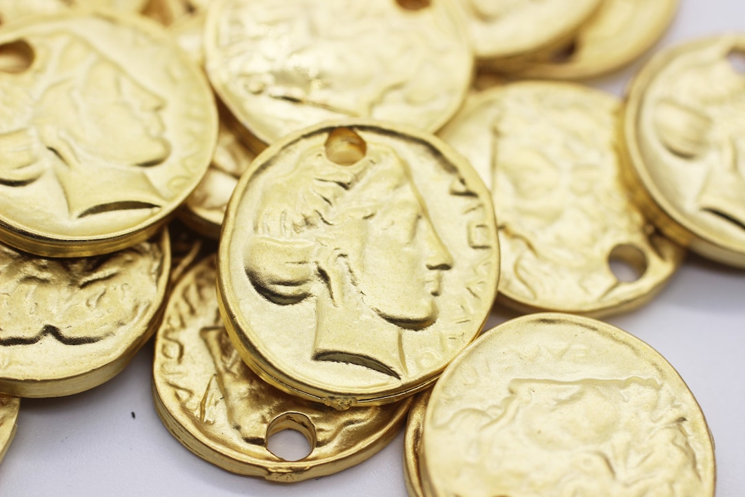 Matt Gold Plated Coins, 18 Mm Gold Pendant, Double Side Charms, Ancient ...