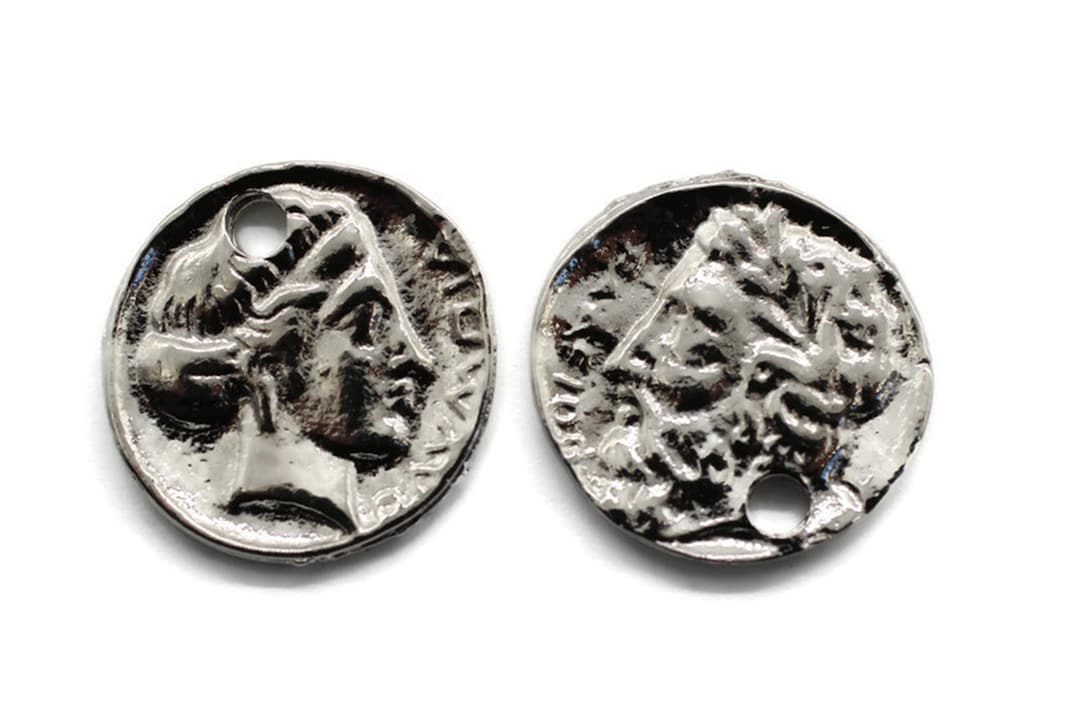 Rhodium Coins, 18 Mm Rhodium Pendant, Double Side Charms, Ancient Greek ...