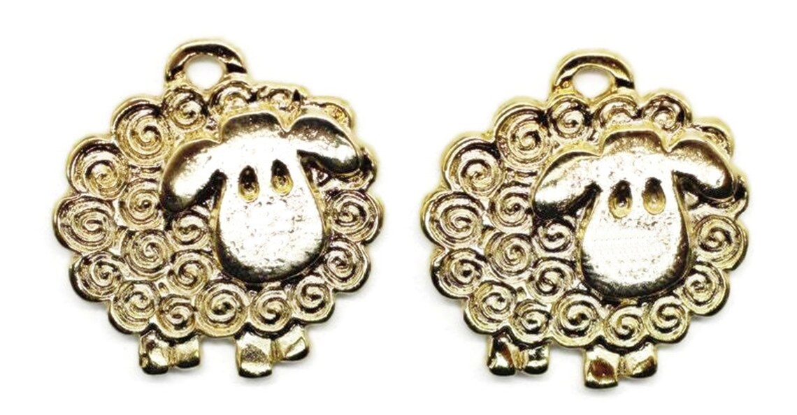 Shiny Gold Sheep Charms, 28x29 Mm Sheep Pendant, Earring Charms, Farm ...