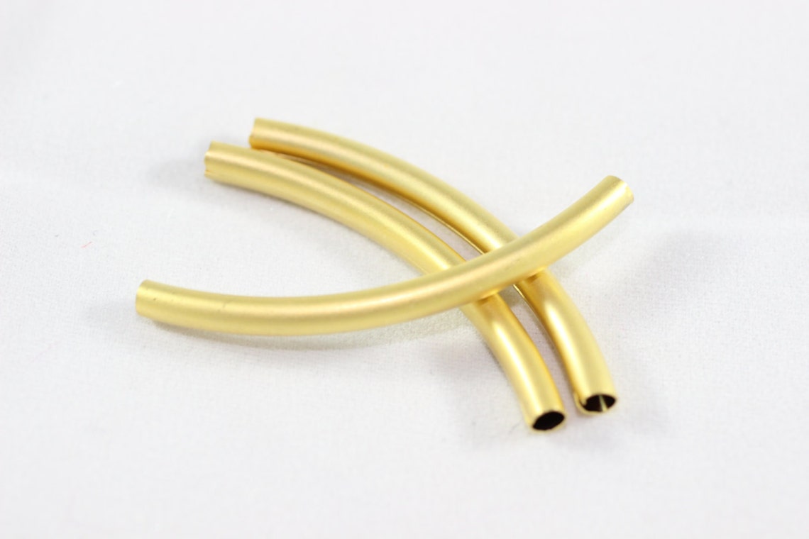 Premium Matte Gold Plated Curved Tubes, 4x42 Mm Curved Gold Tube Beads ...