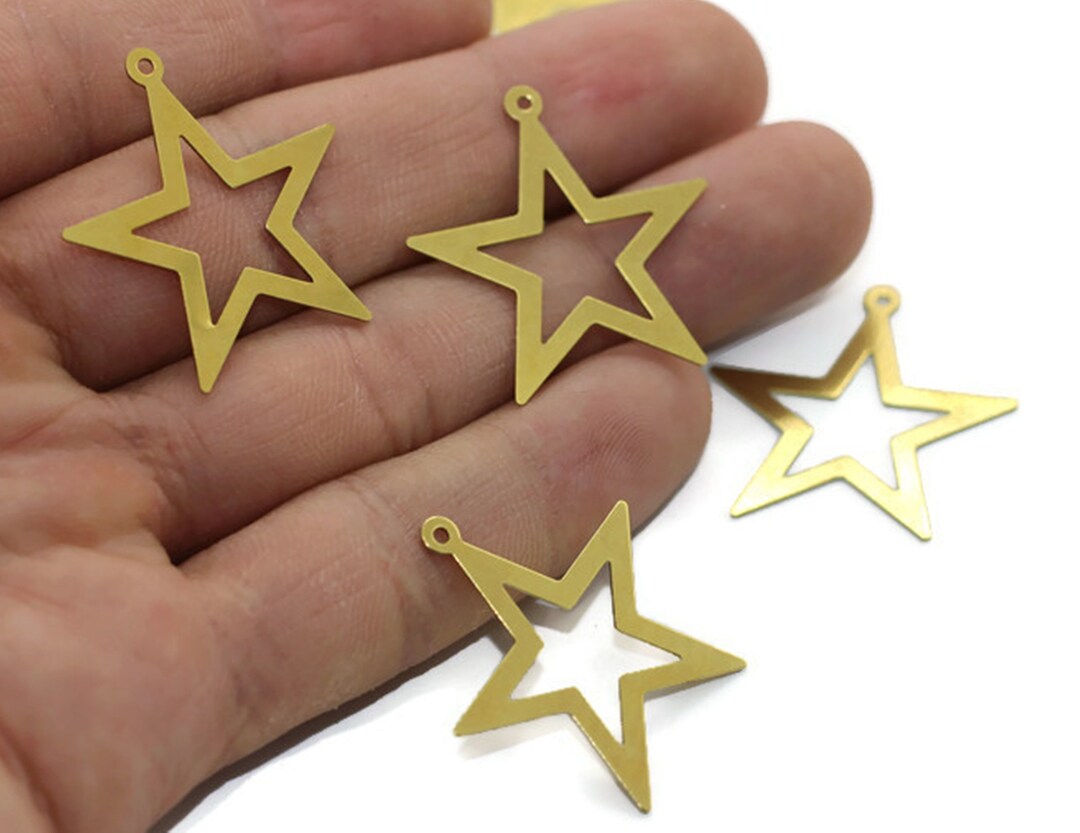 Raw Brass Star Charms, 27x29 Mm Connectors With Loop, Star Tags ...