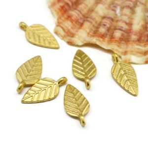 Gold Leaf Pendant, Mini Leaf Pendant, Gold Plated Leaf Charms, 9x19mm ...