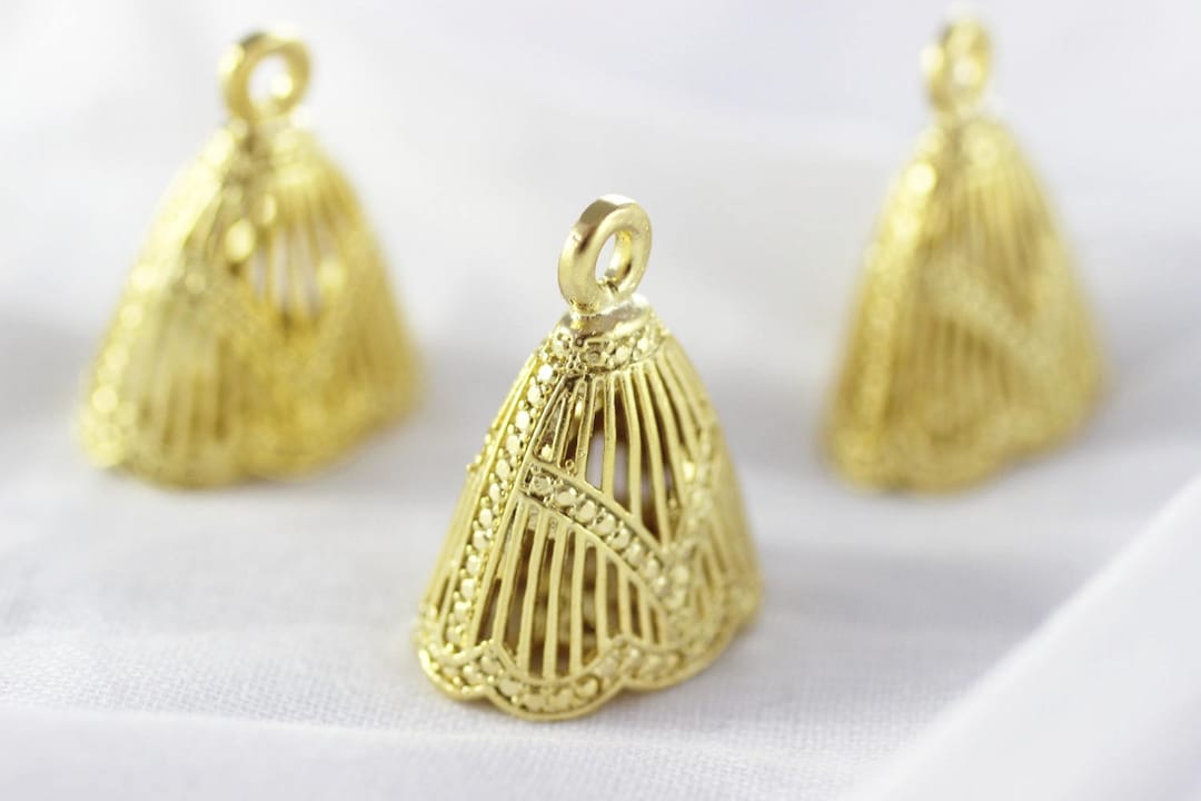 Gold Plated Conic Bead Caps, 18 Mm Inner Filigree Cone Large Cap ...
