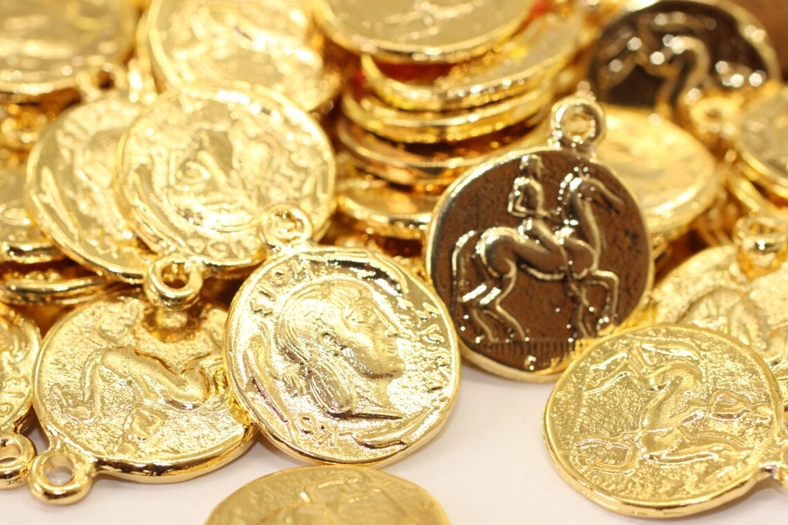 Shiny Gold Plated Coins, 20x25 Mm Gold Pendant, Double Side Charms ...