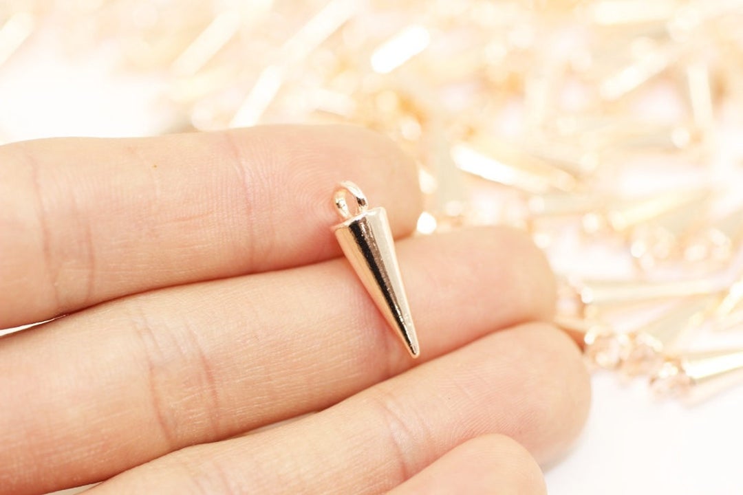 Rose Gold Plated Mini Spike Charms, 6.5 X 20 Mm Spike Pendants, Conical ...