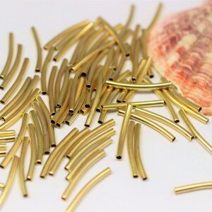 2x30mm Gold Tone Curved Plain Tube Beads, Spacer Tubes, Curved Tubes ...