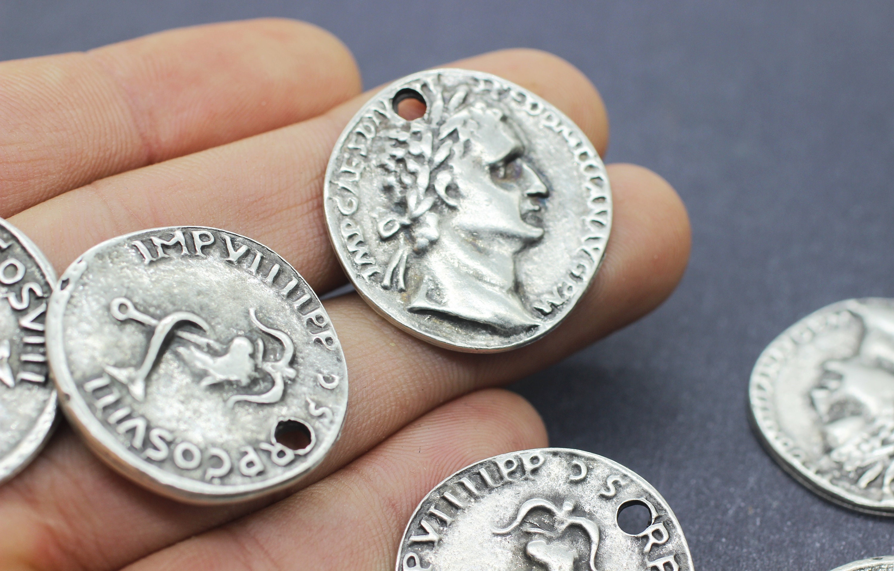 Roman Empire Coins Matt Silver Coins Silver Pendant Double - Etsy